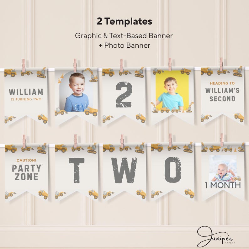 Editable Construction Birthday Bundle, Construction Vehicles Birthday ...