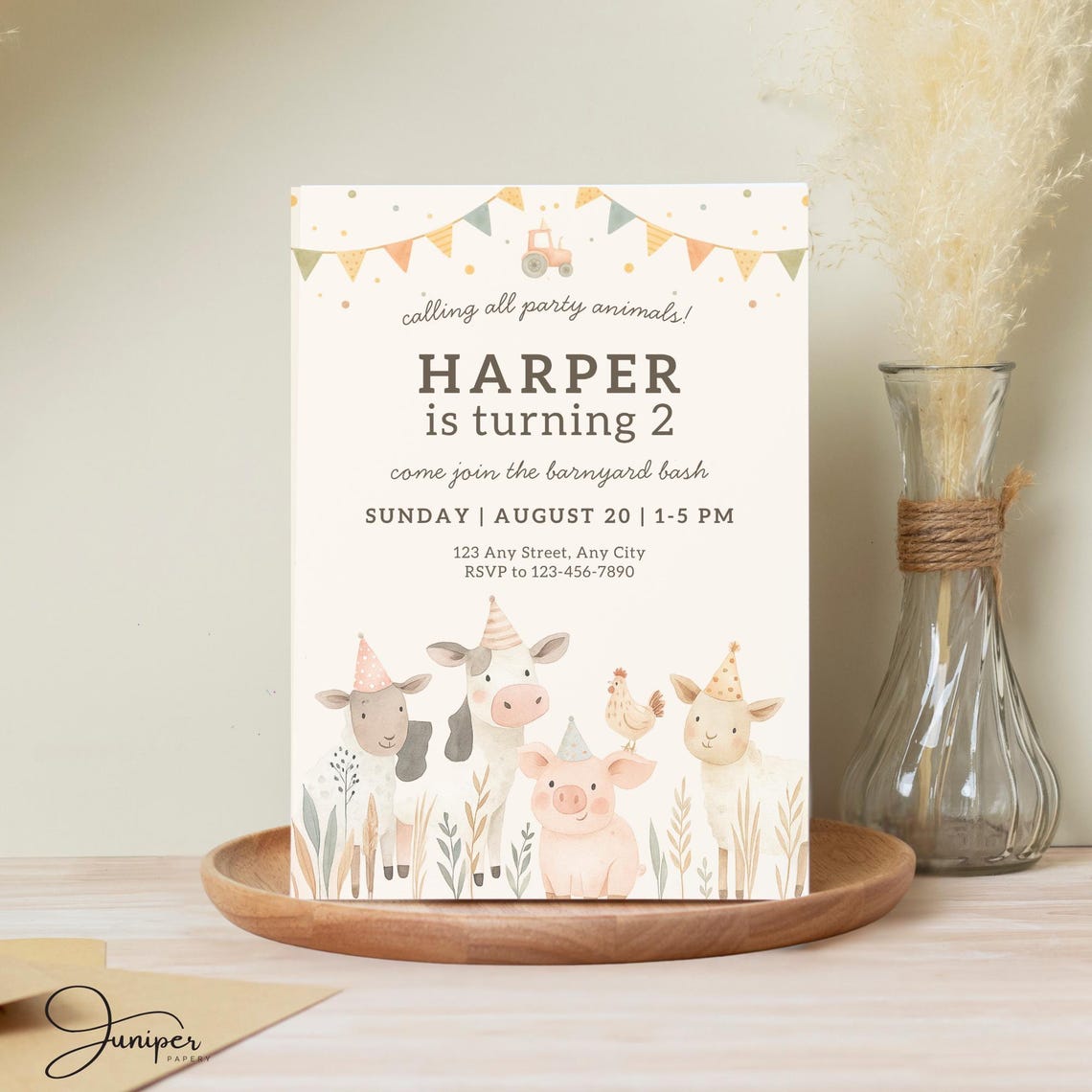 Party Animals Farm Invitation, 2nd Birthday Farm Animal Invite, Farm ...