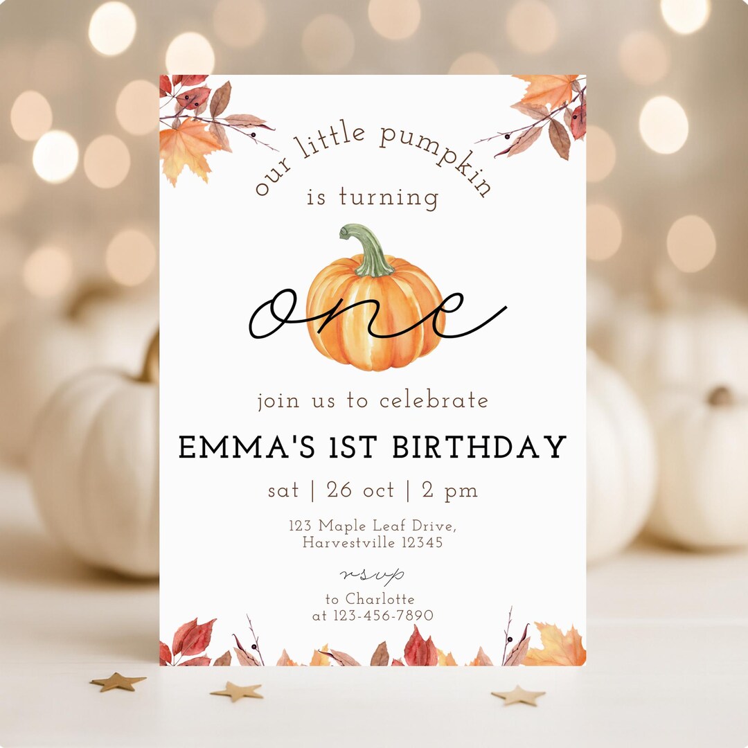 Little Pumpkin Invite, Fall Baby First Birthday Invitation, Fall Leaves ...