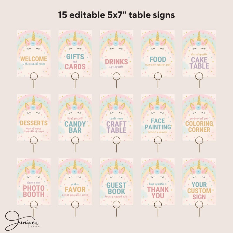 Editable Rainbow Unicorn Birthday Bundle, Unicorn Party Templates ...