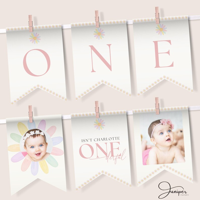 Editable Daisy Banner, Pastel Flower Party Decoration, Wildflower Baby ...