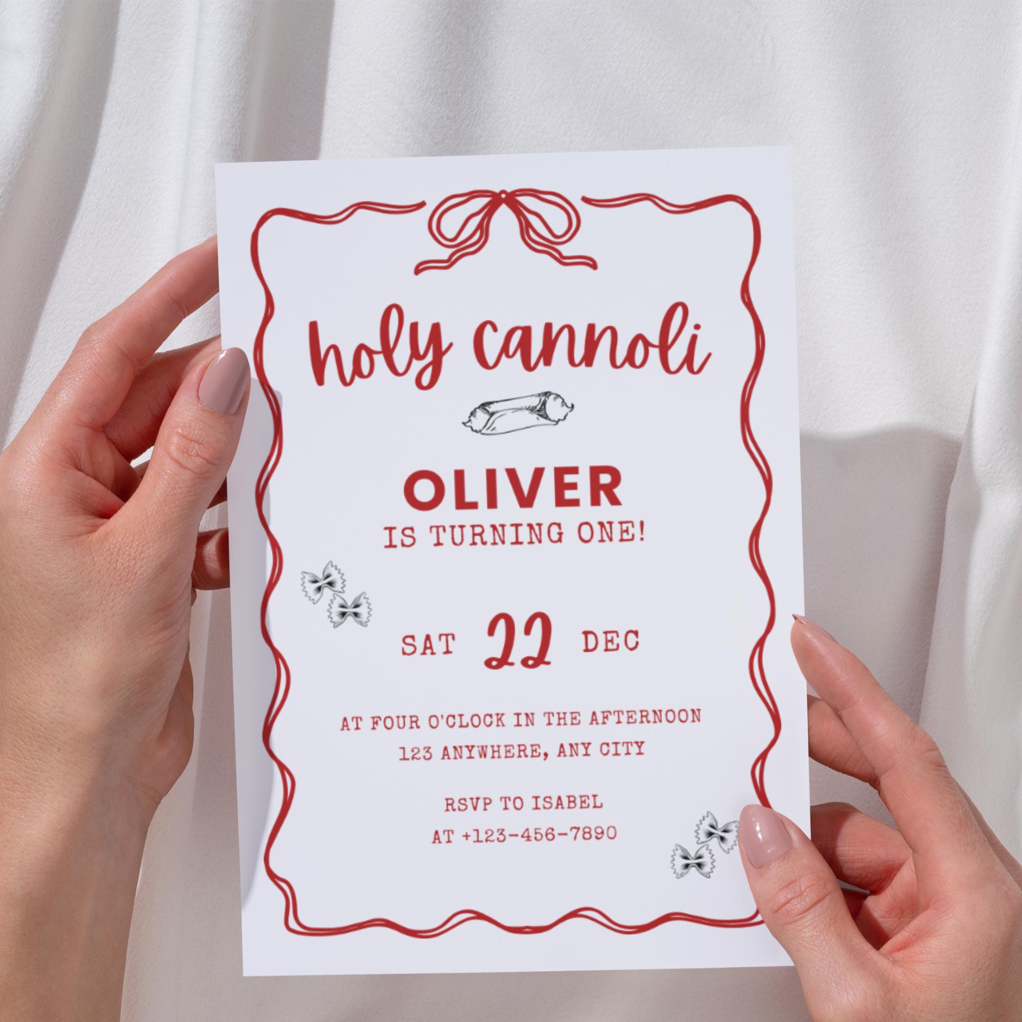 Holy Cannoli First Birthday Invitation, Pasta First Birthday Invite ...