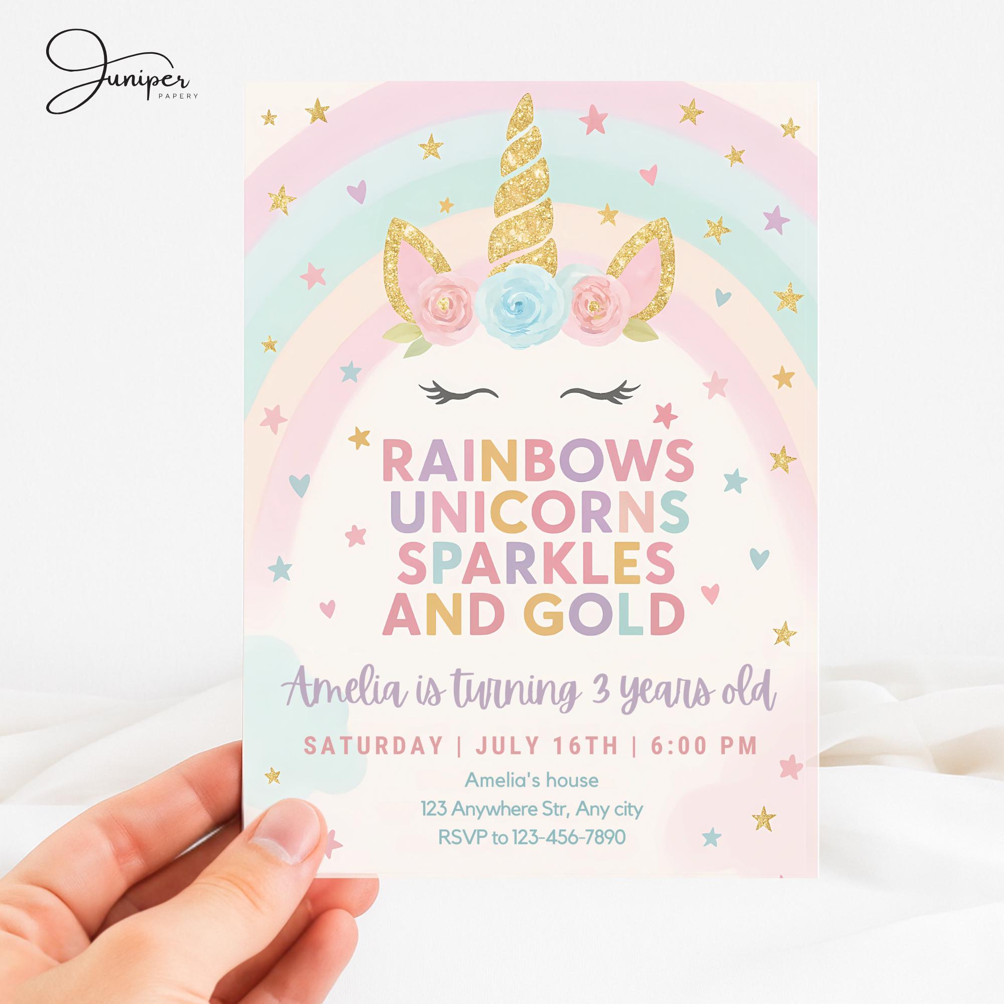 Editable Rainbow Unicorn Birthday Bundle, Unicorn Party Templates ...
