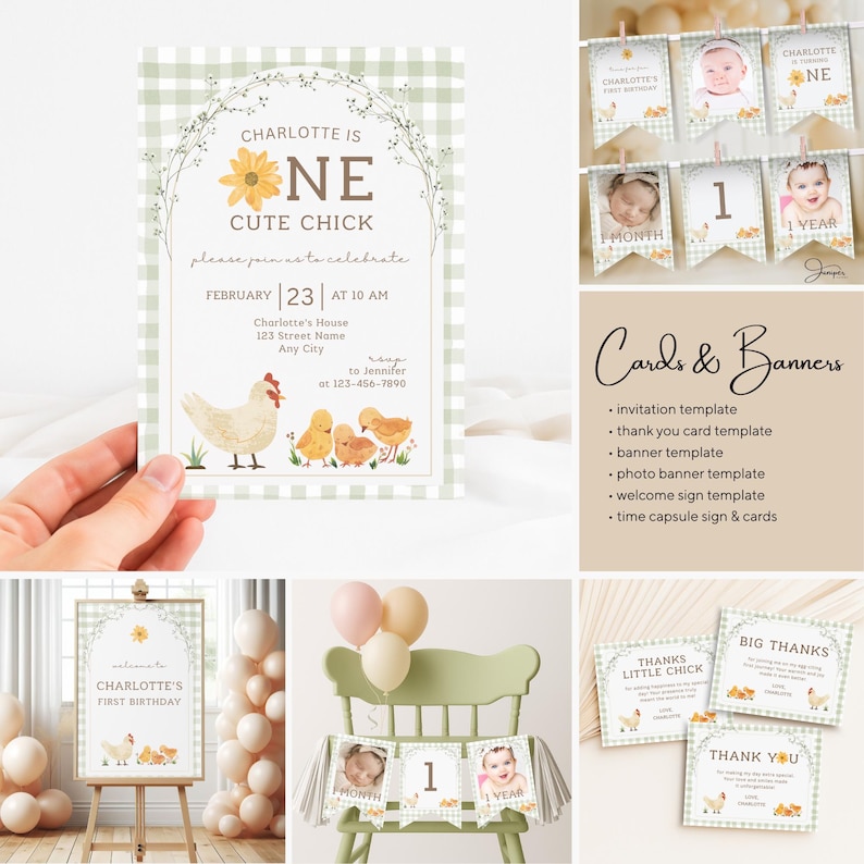 Editable One Cute Chick Birthday Bundle, Chicken Party Signs, First ...