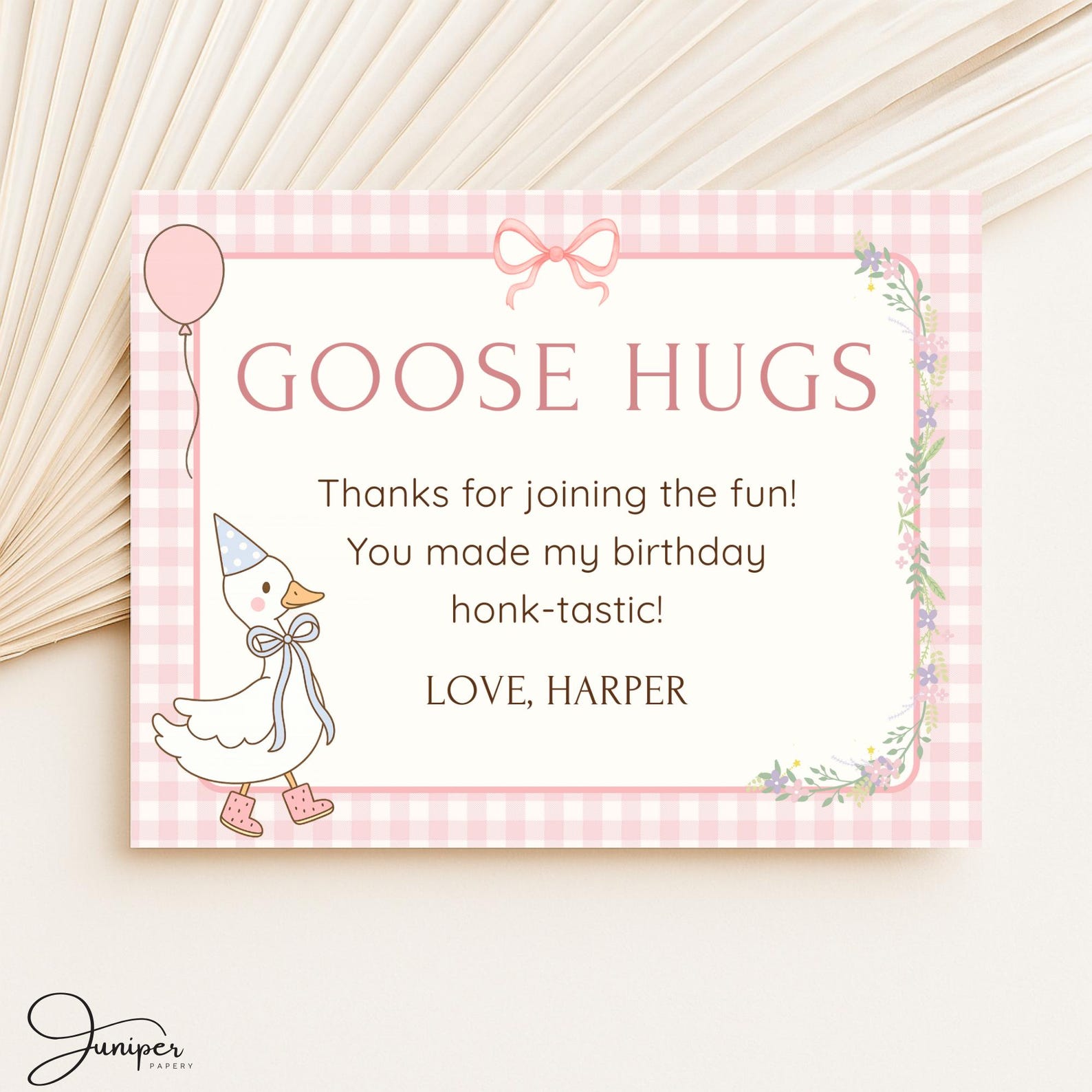 Editable Pink Silly Goose Thank You Card, Silly Goose Party Decor ...