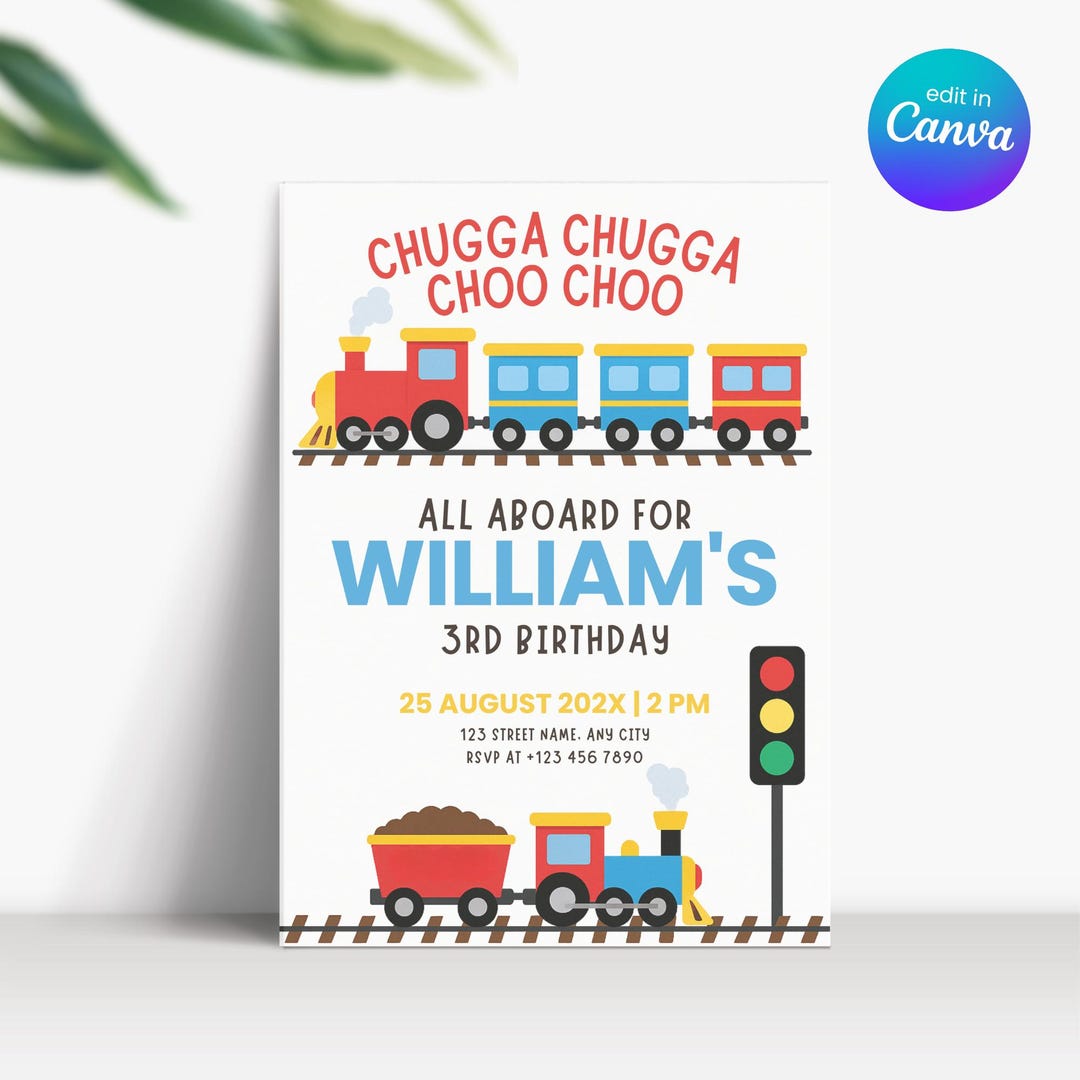 Choo Choo Invite Train Theme, 3rd Birthday Train Invitation, 3 Year Old ...