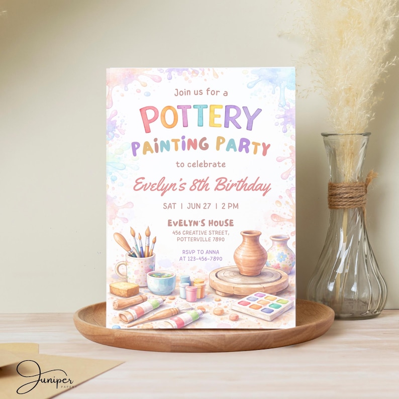 Pottery Painting Party Birthday Invitation, Art and Craft Birthday Card ...