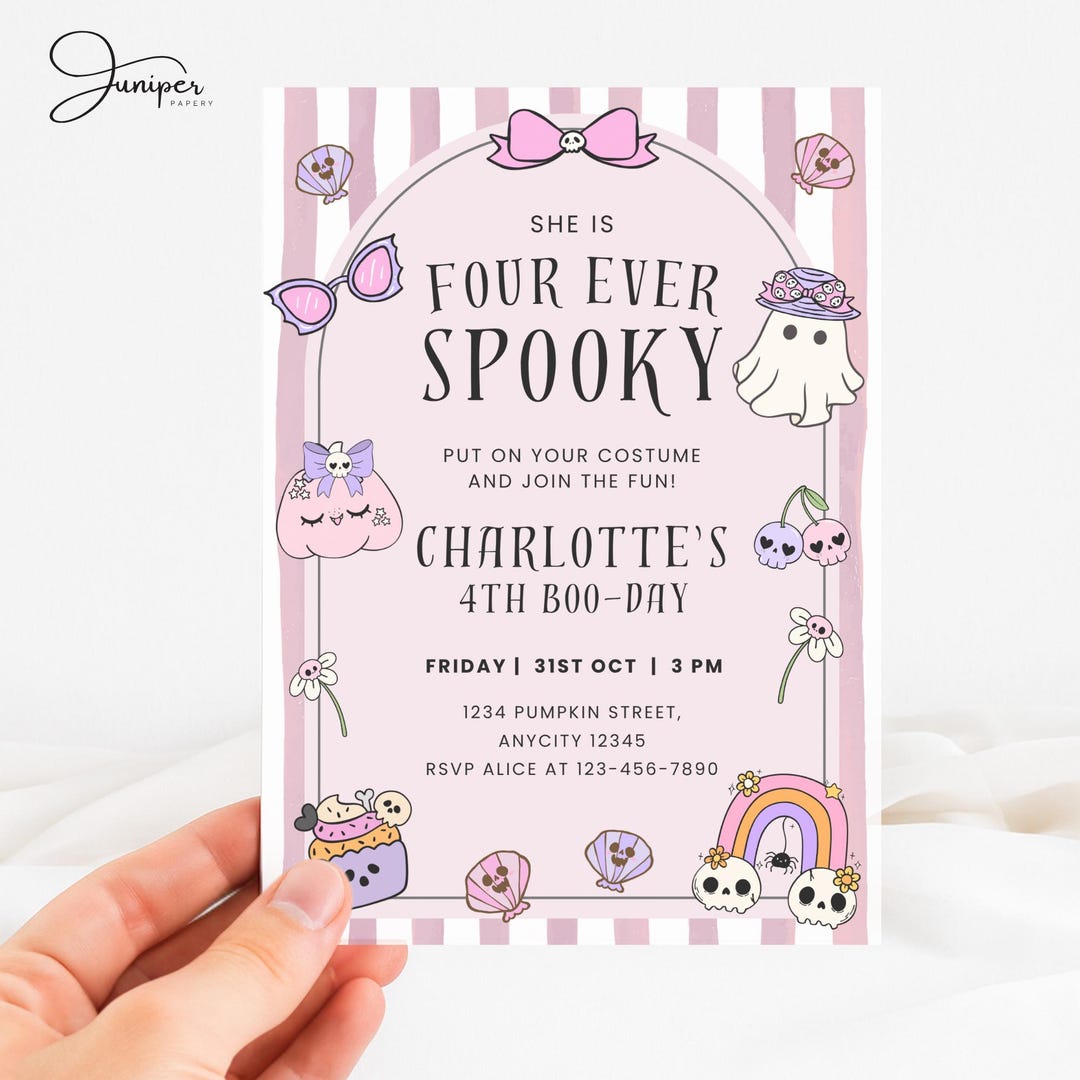 Four Ever Spooky Invitation, Spooky Halloween Birthday Invitation, 4th ...