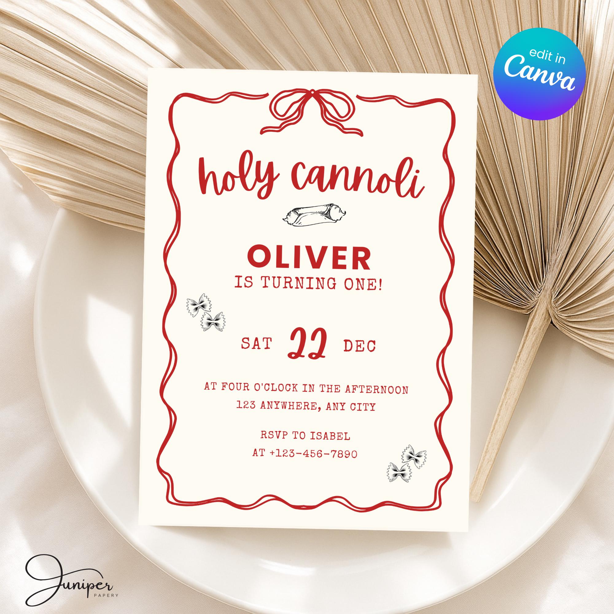 Holy Cannoli First Birthday Invitation, Pasta First Birthday Invite ...