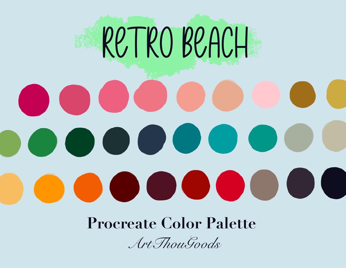 Retro Beach Color Palette for Procreate | 30 Coastal Swatches | Digital ...