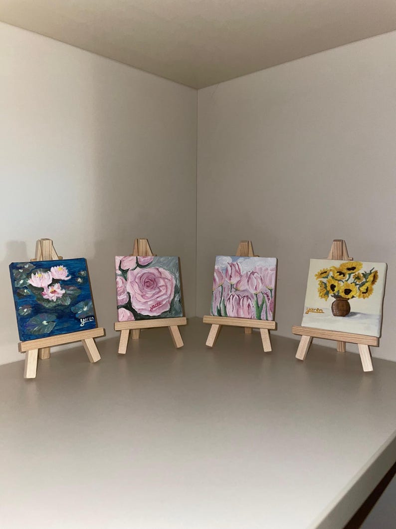 Mini Tulip Painting on Canvas – 7x7 Cm Original Acrylic Art – Pink ...