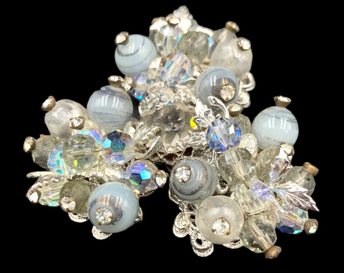 Vendome Brooch With Grey Art Glass Beads, Rhinestones - Etsy