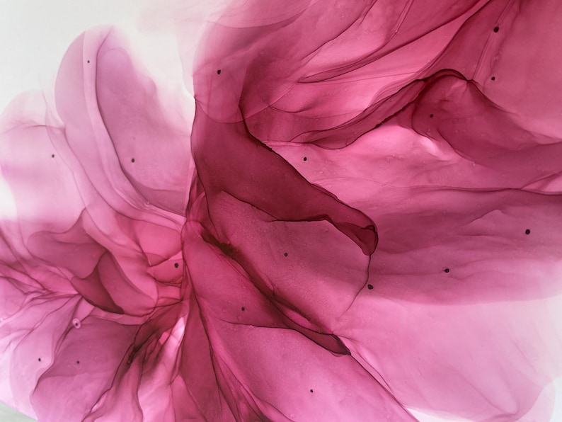 Original Abstract Alcohol Ink Painting A3; Bright Vibrant Pink and ...