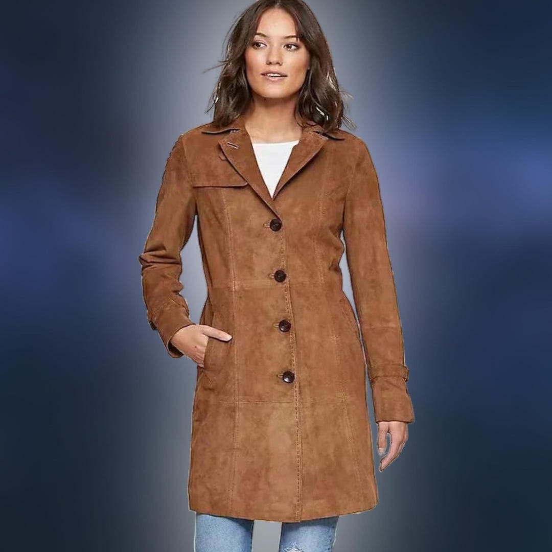 Women's Brown Real Suede Leather Trench Coat | Handmade Vintage ...