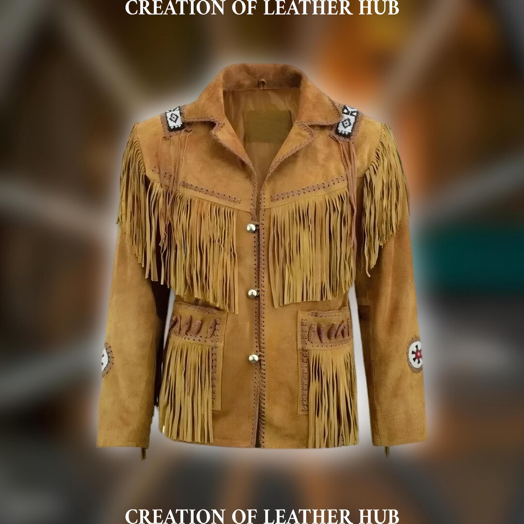 Men's Suede Leather Fringe Jacket: Native American Western Cowboy Style ...