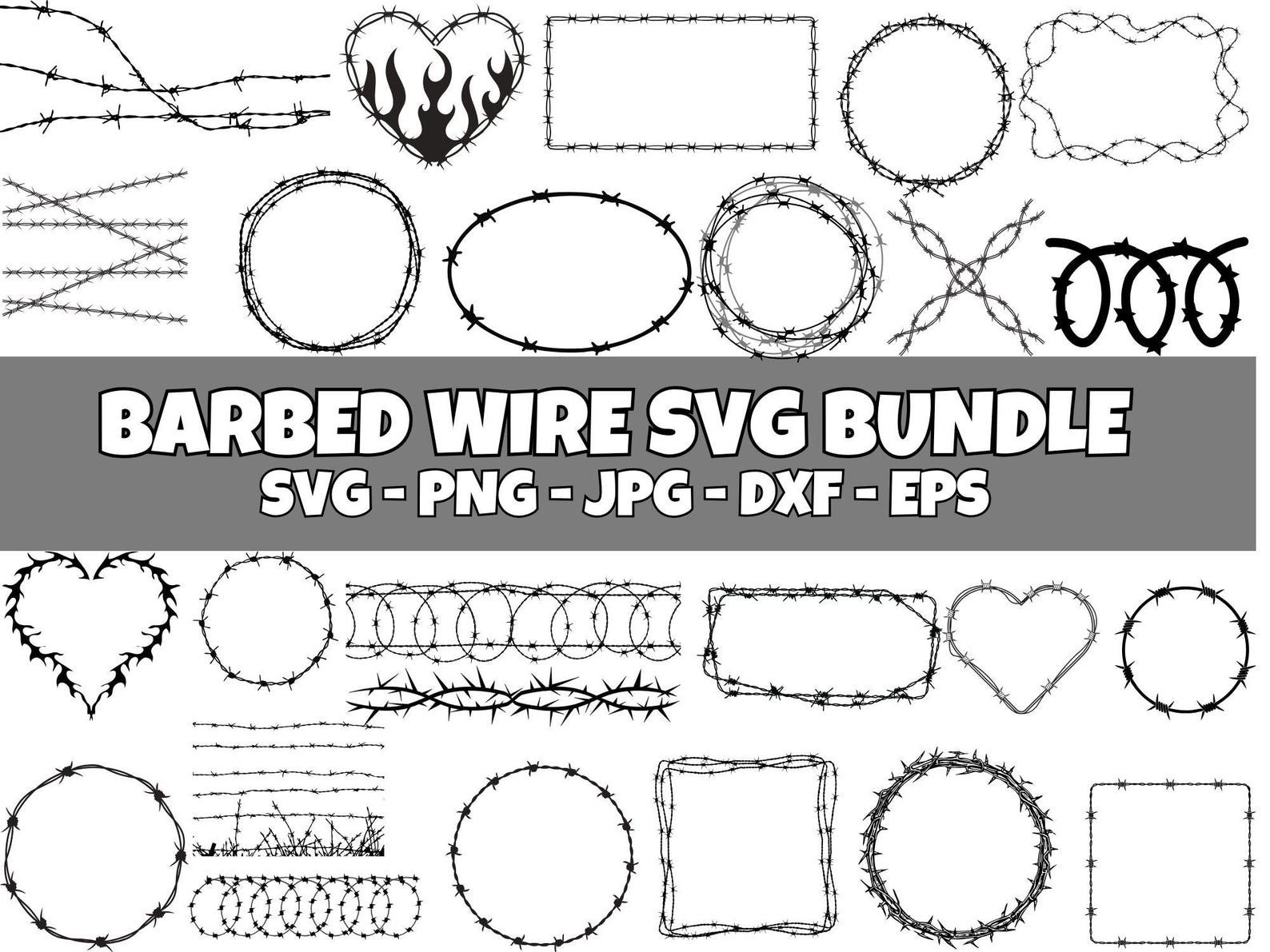 Barbed Wire Svg Bundle, Barbed Wire Svg, Barbed Wire Silhouette, Barbed ...