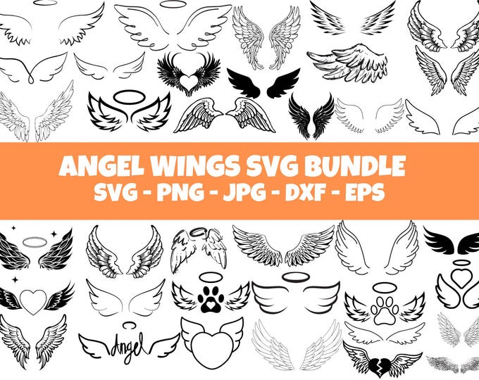 Angel Wings Svg Bundle, Angel Wings Clip Art, Wings Cut File for ...