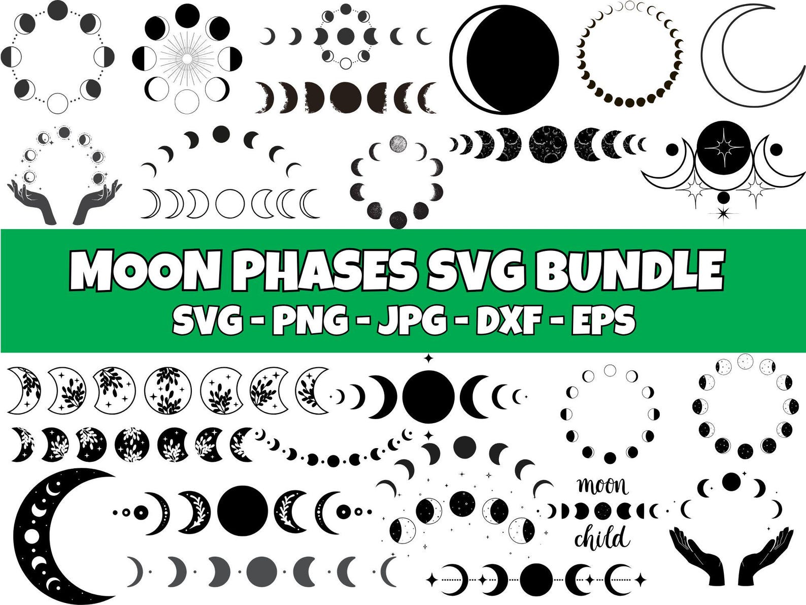 Moon Svg Bundle, Moon Phase SVG Png, Lunar Phases Svg, Moon Phase Clip ...