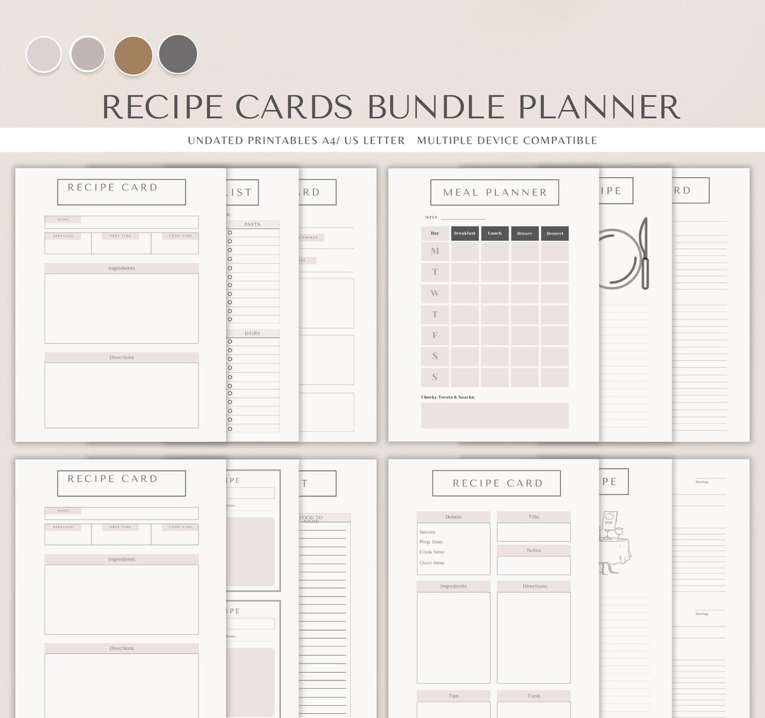 Recipe Card Bundle – Printable and Digital Recipe Organizer, Meal ...