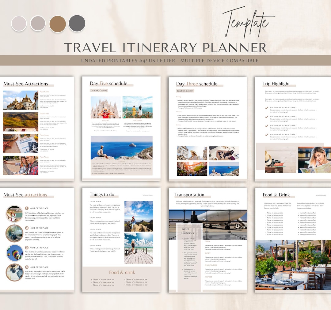 Travel Itinerary Planner Template – Vacation and Trip Organizer ...