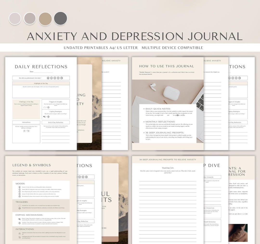 Anxiety and Depression Planner – Mental Health Journal, Mood Tracker ...