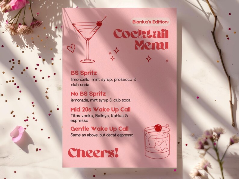 Coquette Cocktail Menu Template: Personalized Drink Menu (digital ...