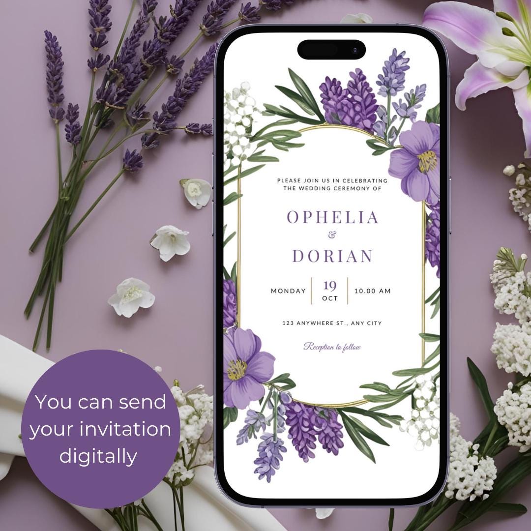 Lavender Floral Wedding Invitation | Editable Canva Template | 5x7 ...