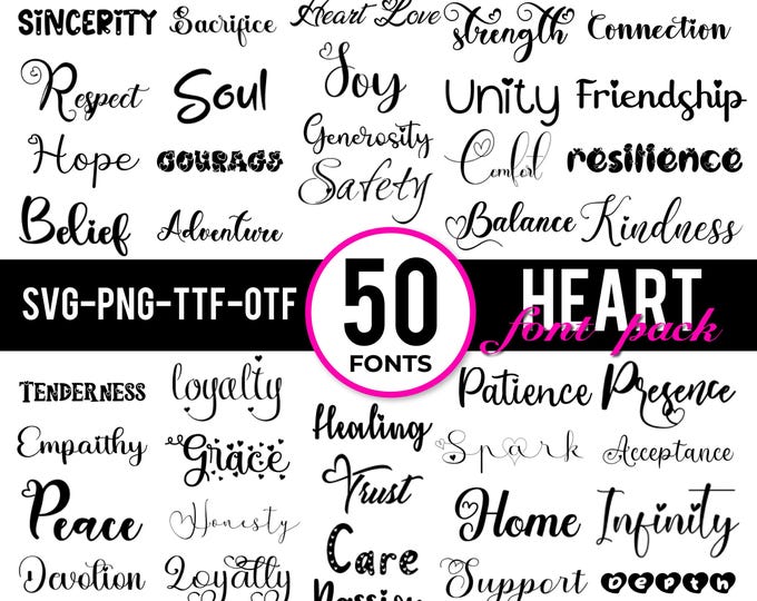Heart Script Font, Script Font, Font With Hearts Ttf Font With Tails ...