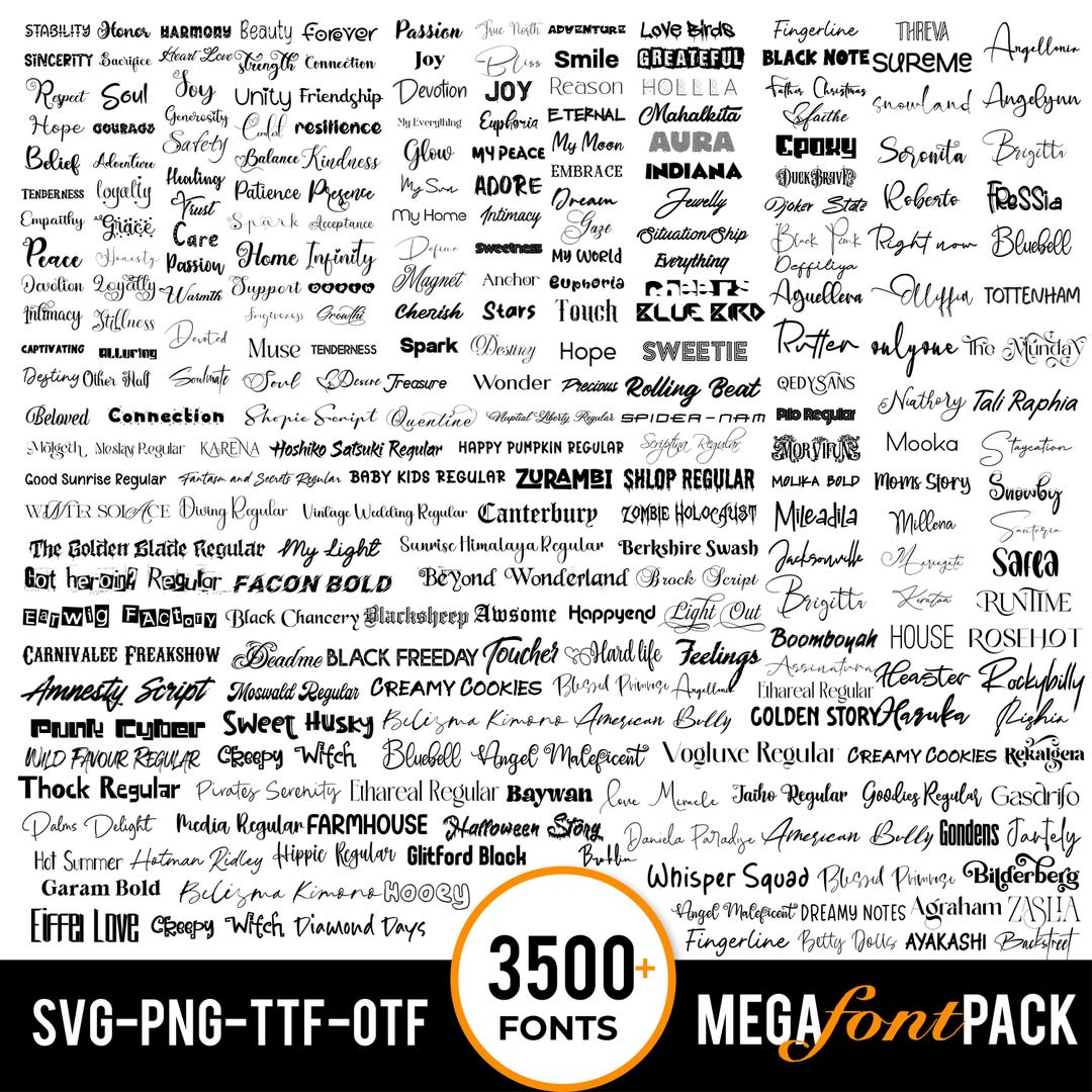 The Ultimate 3500+ Fonts - Font Bundle Ttf Svg Heart Font, Cricut ...