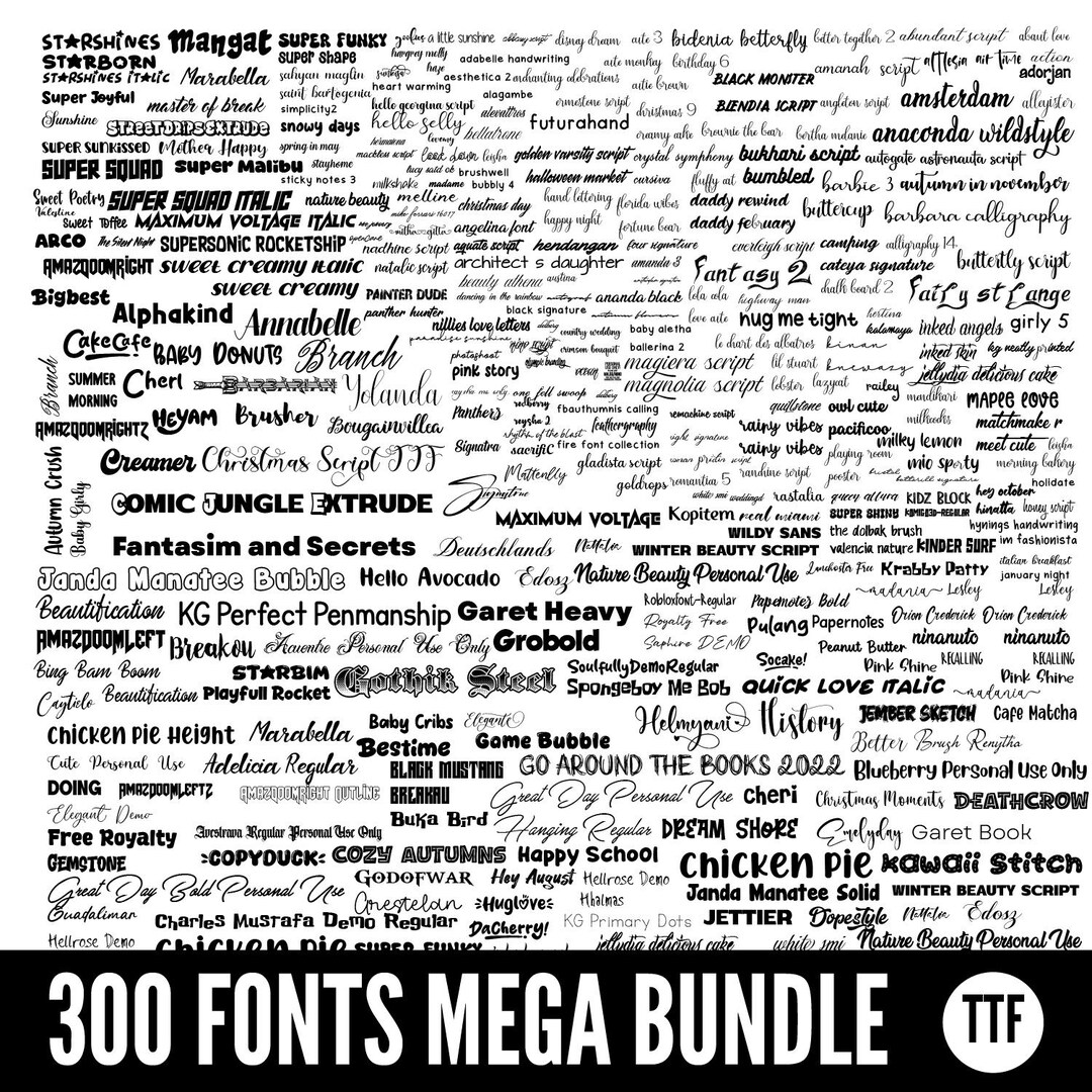 Ultimate Font Bundle :300 TTF Fonts for Cricut, Canva, Procreate ...