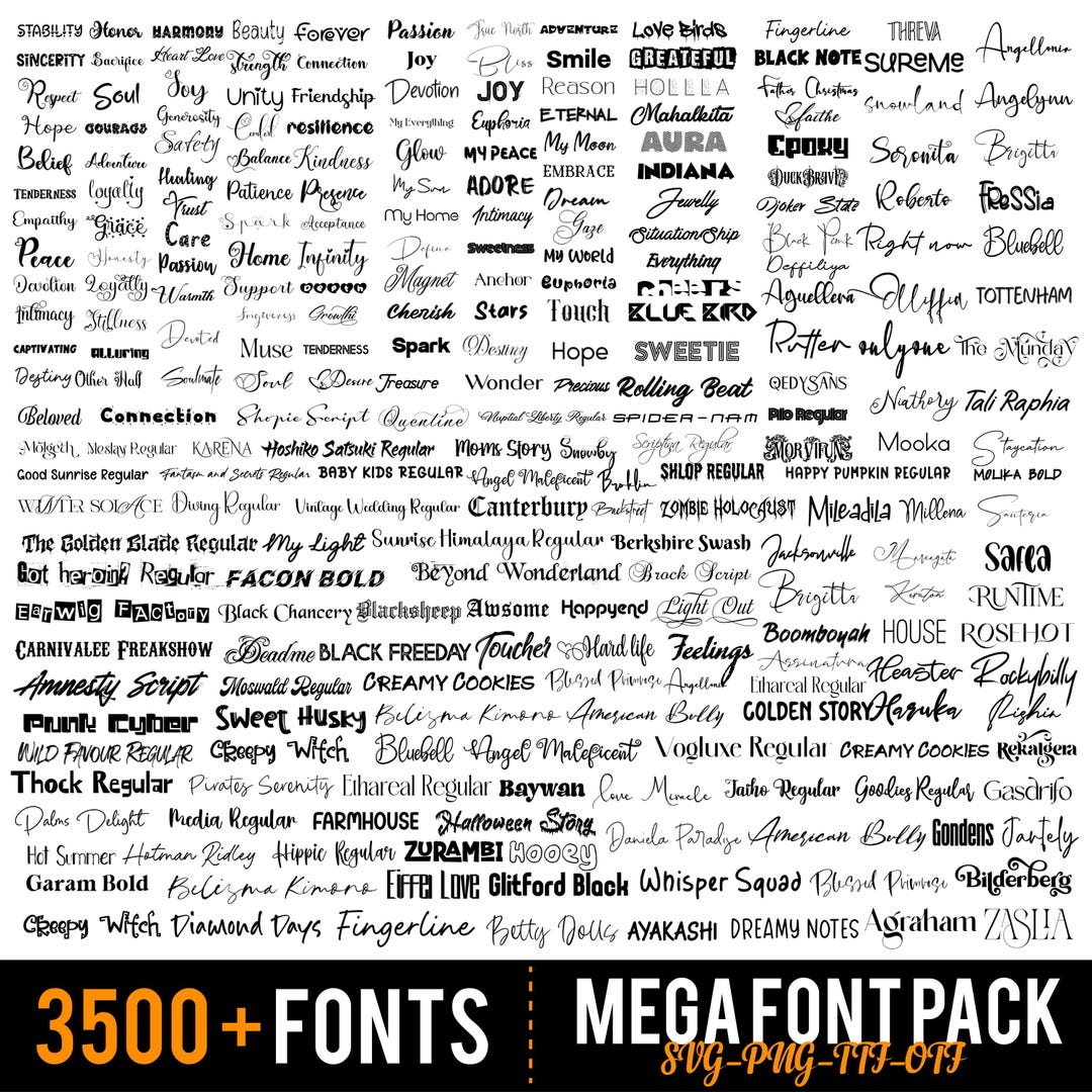 Ultimate Font Bundle :3500+ TTF & SVG Fonts for Cricut, Canva ...