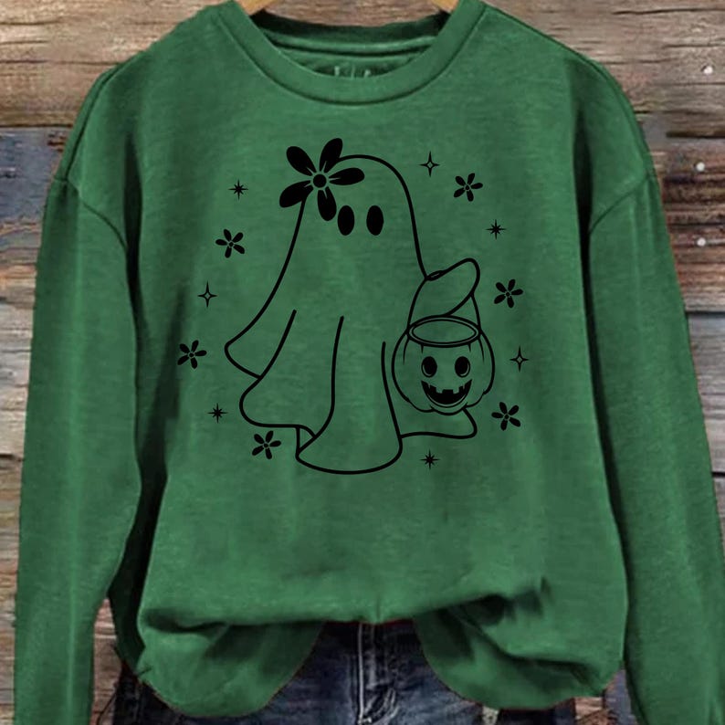 Ghost SVG Bundle, Cute Ghost Outline SVG, Retro Floral Ghost PNG ...