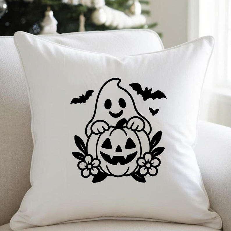 Ghost SVG Bundle, Cute Ghost Outline SVG, Retro Floral Ghost PNG ...