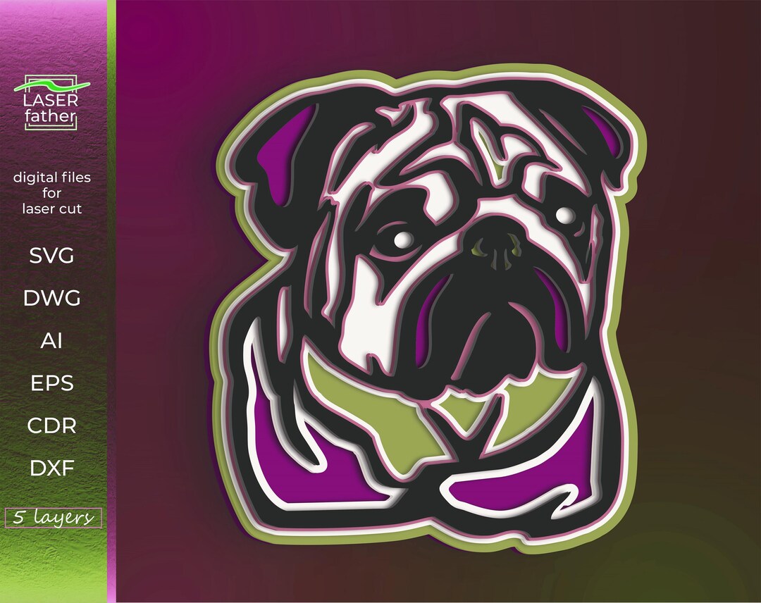 Pug Head SVG, Laser Ready Files, CNC Cutting, Wood Layered Dog, Cricut ...