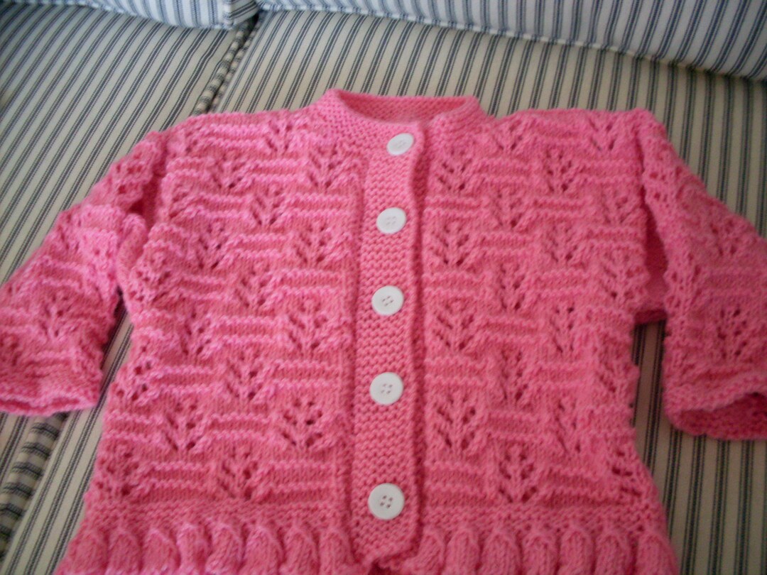 Hand Knit Baby Girl's Pink Sweater Set - Etsy