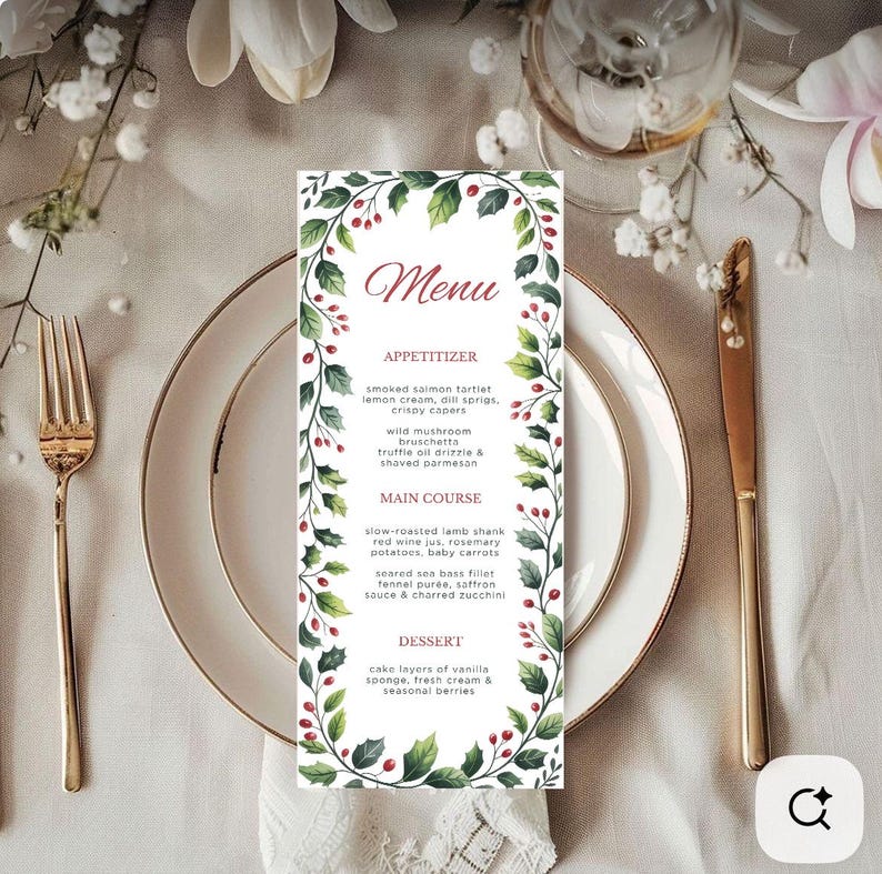 Christmas Menu Template – Printable Holiday Dinner Menu, A4 Sheet ...