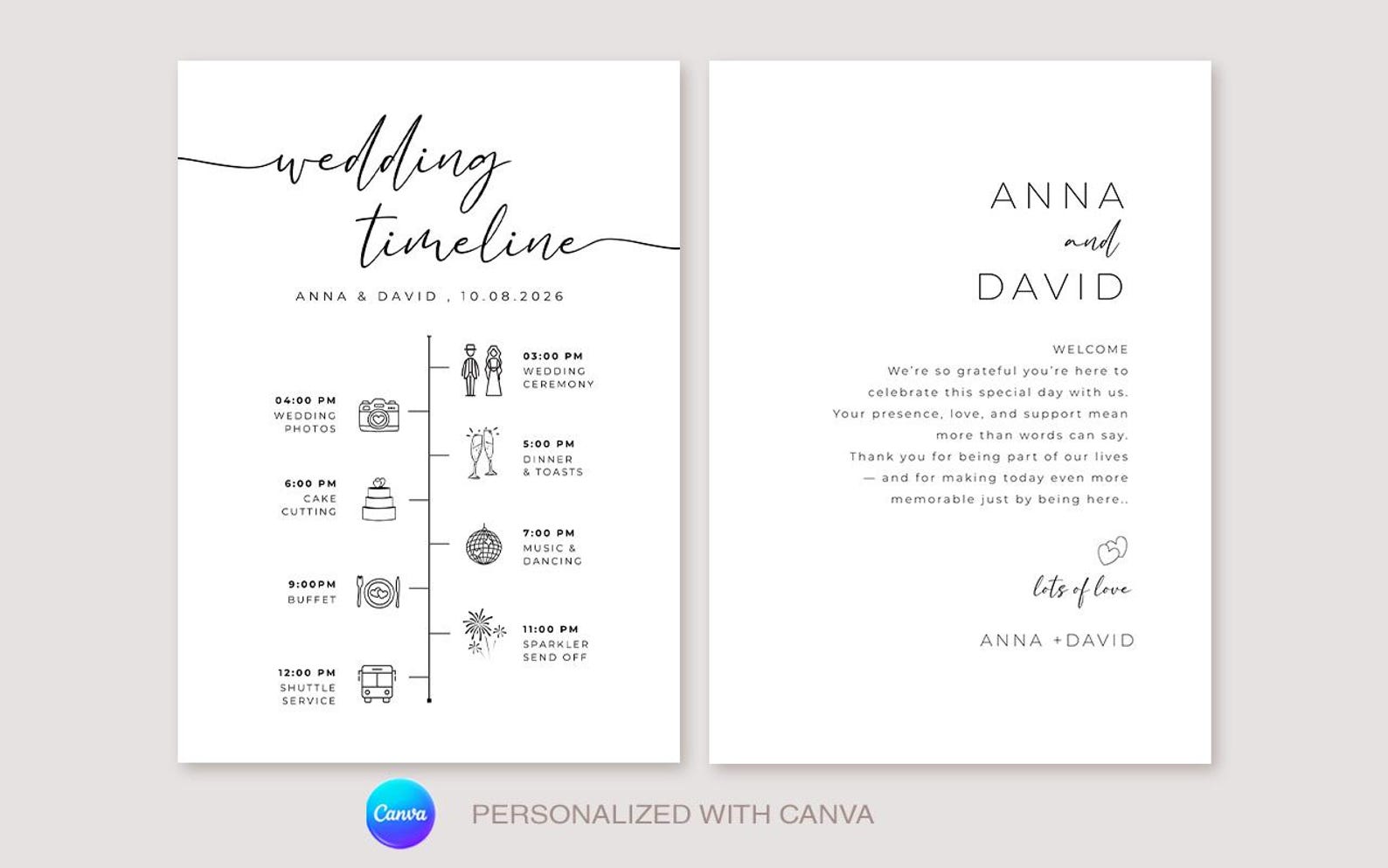 Wedding Timeline Template / Elegant Order of Events With Icons ...