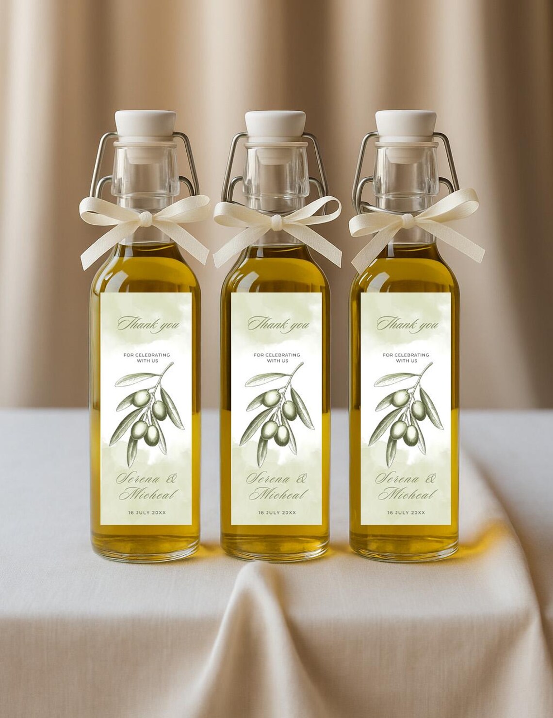 Olive Oil Wedding Favor Labels – Editable Canva Template, Rustic Olive ...