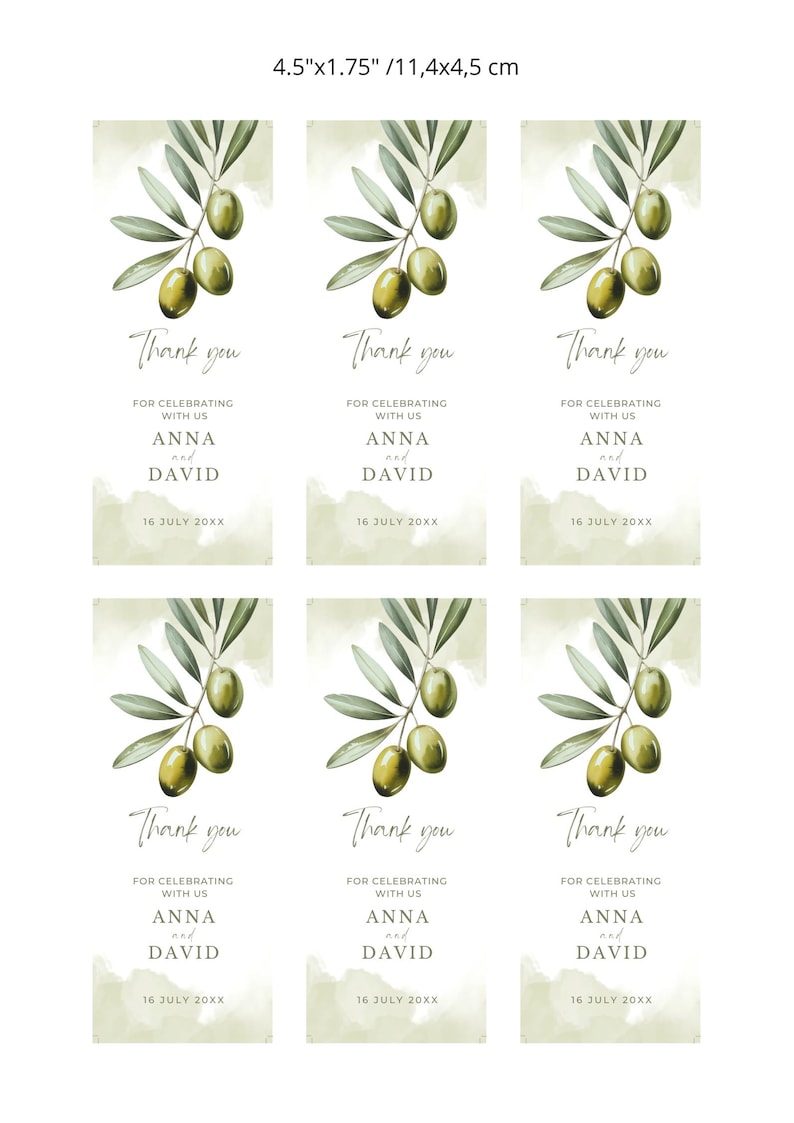 Olive Oil Wedding Favor Labels: Rustic Olive Branch Canva Template ...