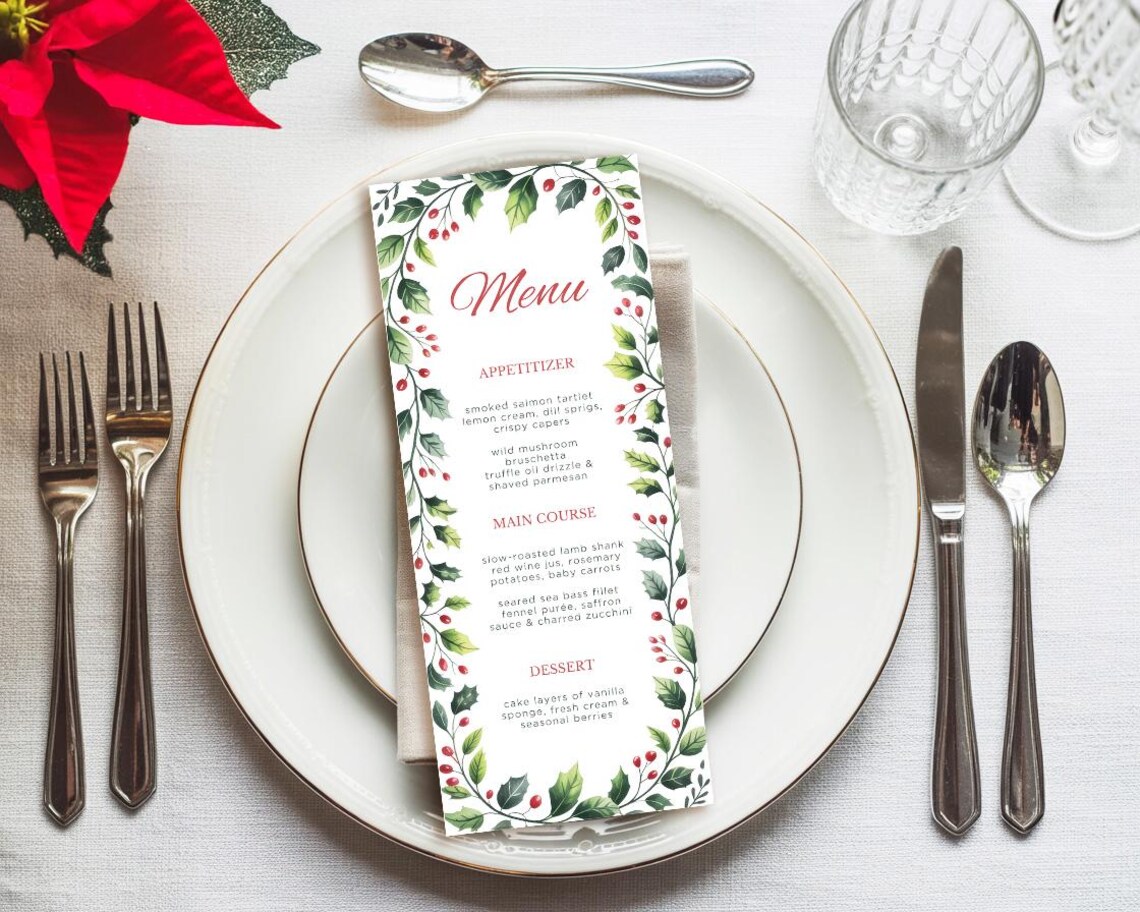 Christmas Menu Template – Printable Holiday Dinner Menu, A4 Sheet ...