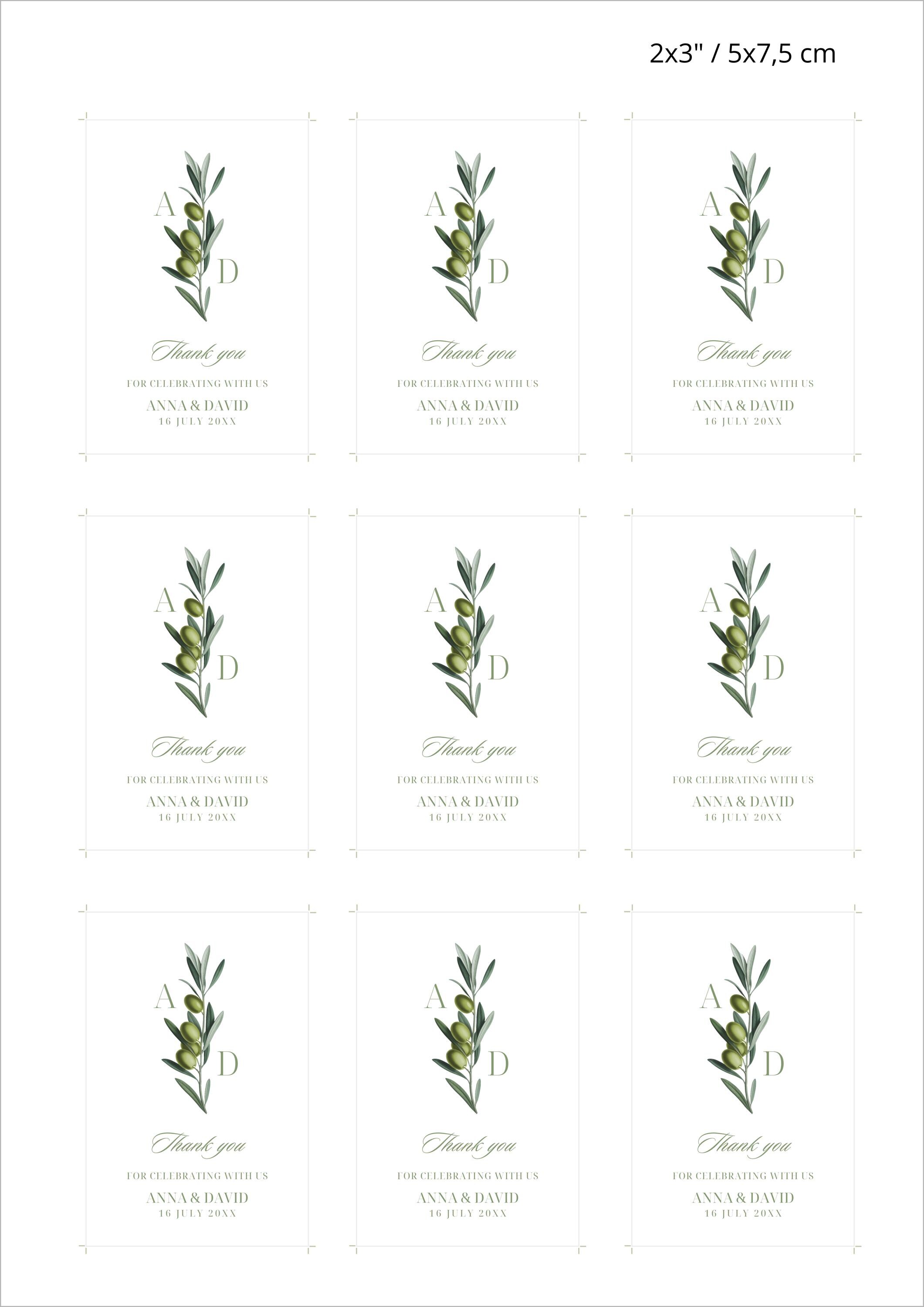 Olive Oil Wedding Favor Labels: Rustic Olive Branch Canva Template ...