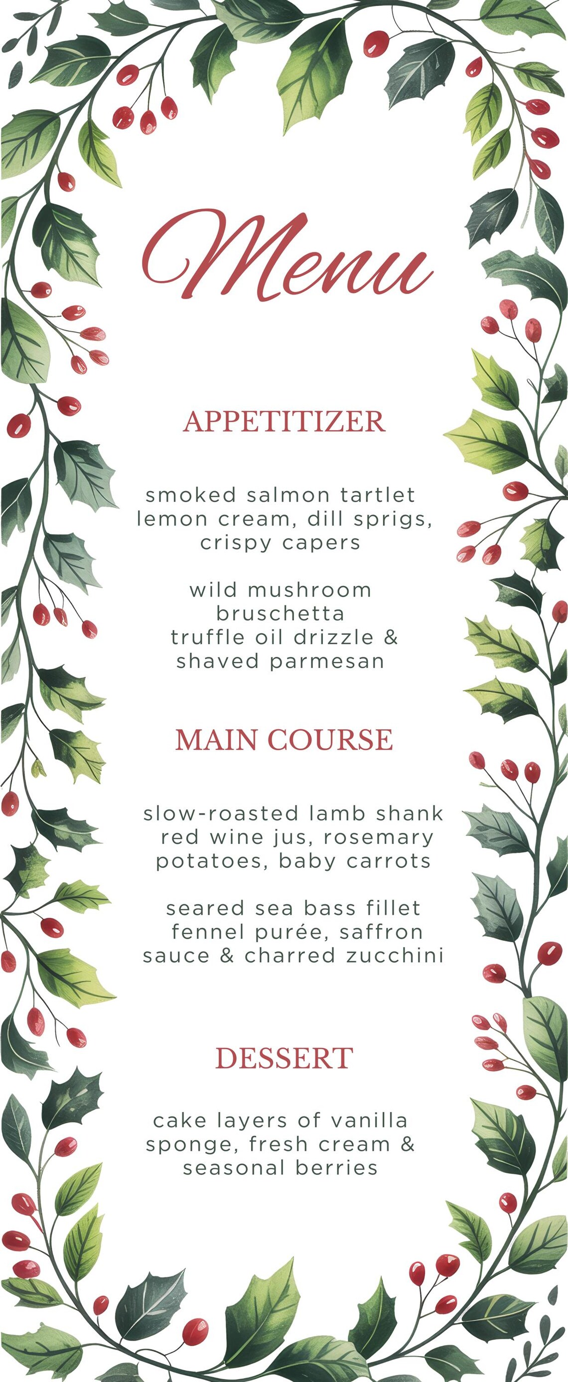 Christmas Menu Template – Printable Holiday Dinner Menu, A4 Sheet ...