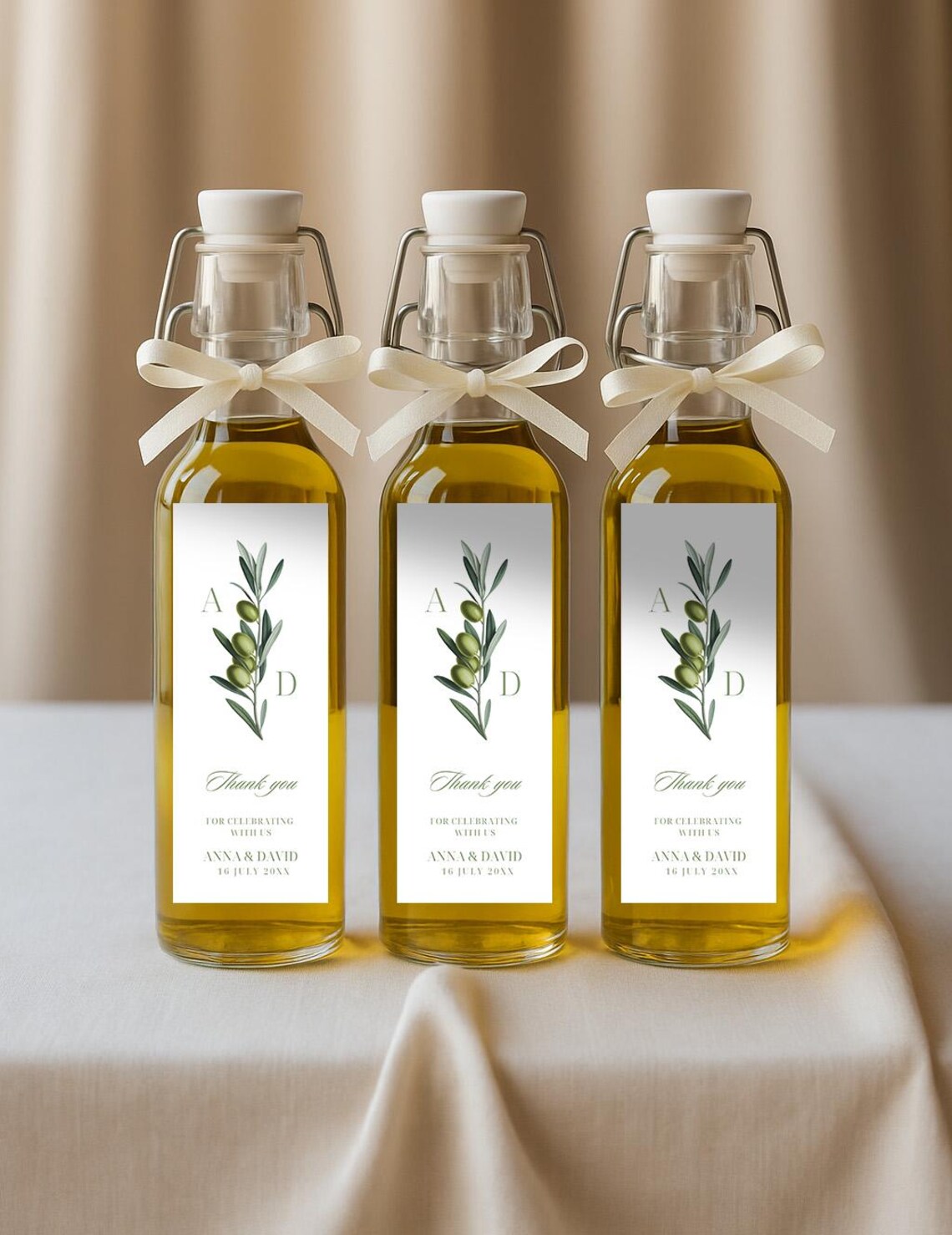 Olive Oil Wedding Favor Labels: Rustic Olive Branch Canva Template ...