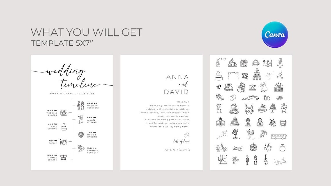 Wedding Timeline Template / Elegant Order of Events With Icons ...