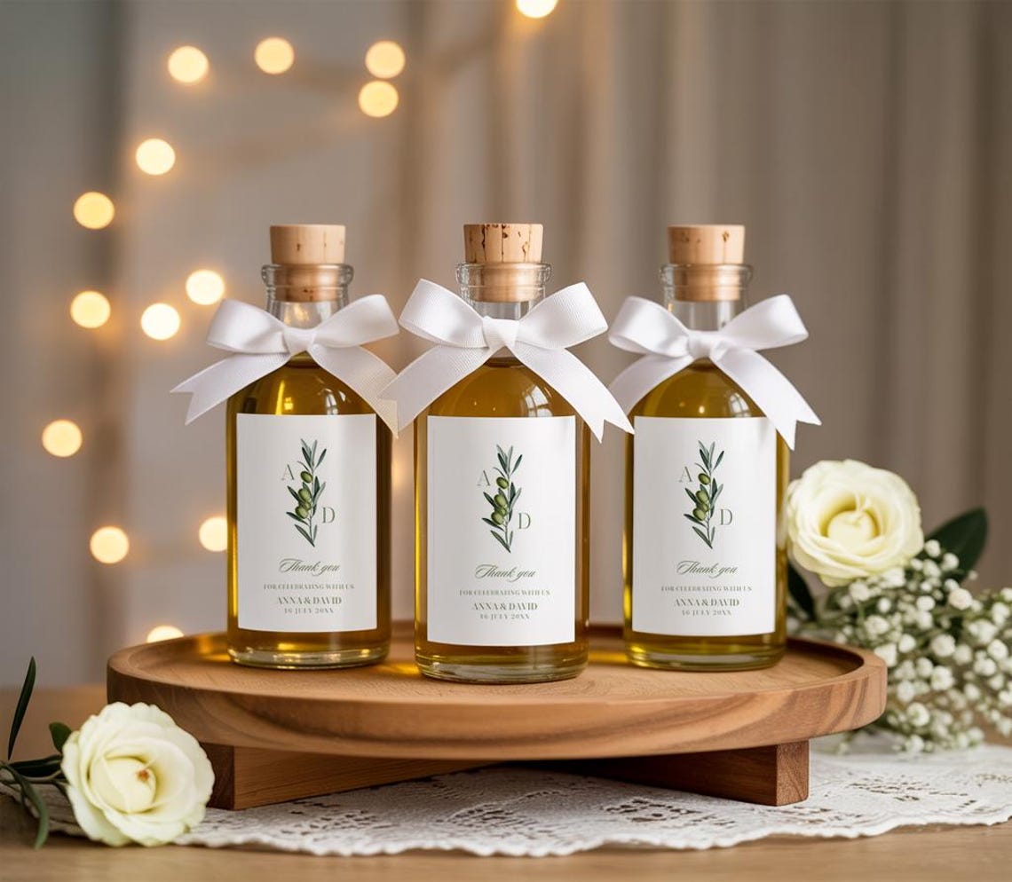 Olive Oil Wedding Favor Labels: Rustic Olive Branch Canva Template ...