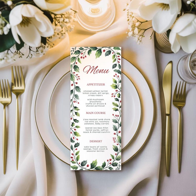 Christmas Menu Template – Printable Holiday Dinner Menu, A4 Sheet ...