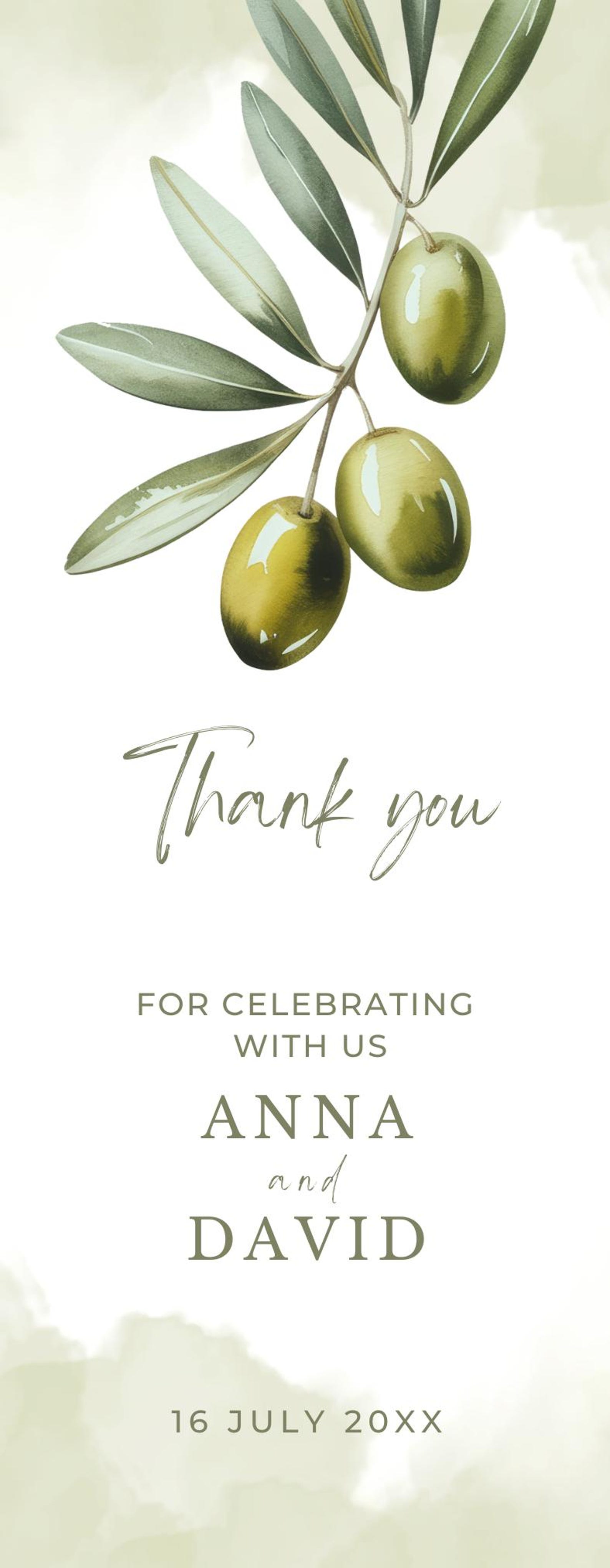 Olive Oil Wedding Favor Labels: Rustic Olive Branch Canva Template ...