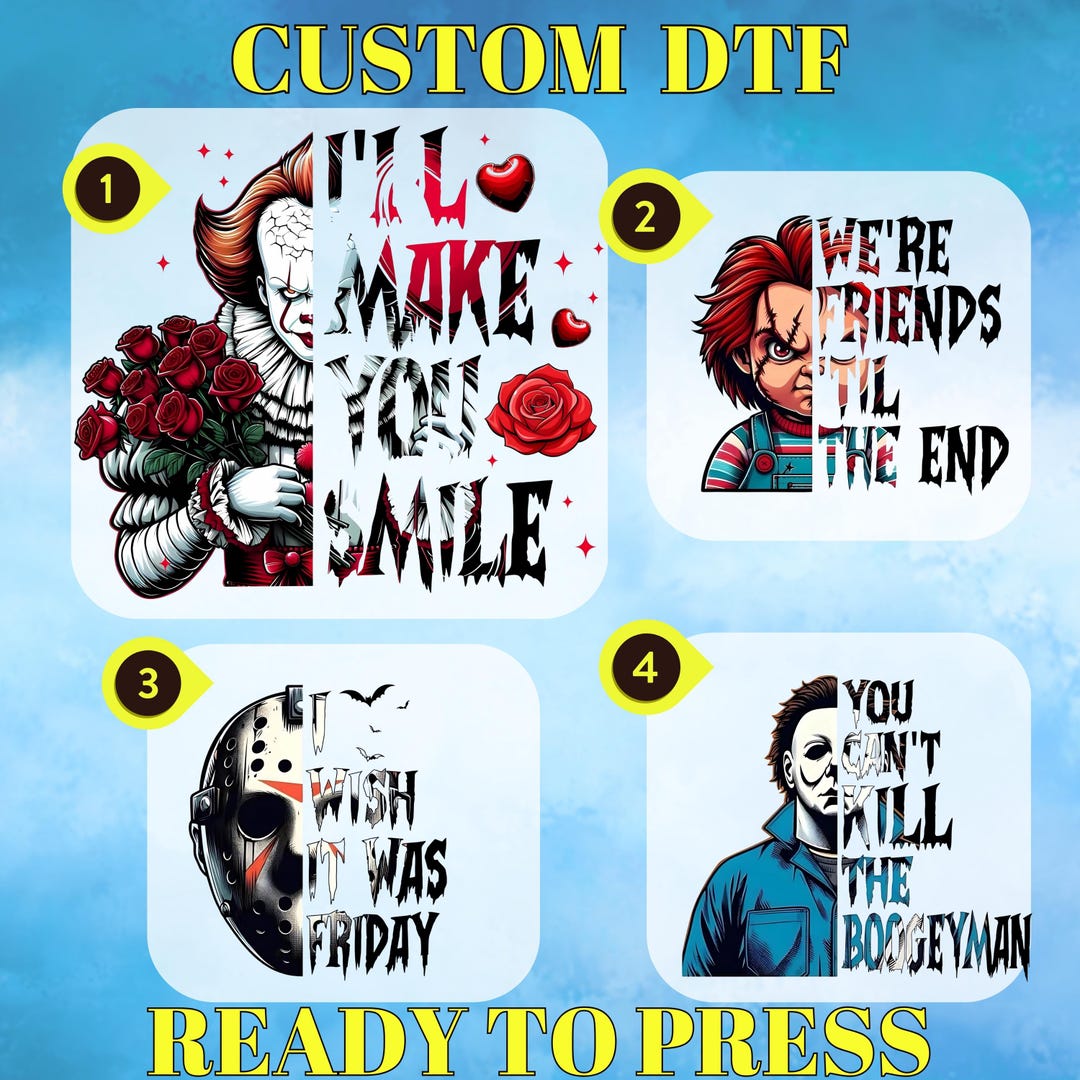 Halloween Horror Characters DTF Transfer, Horror Halloween Ready to ...