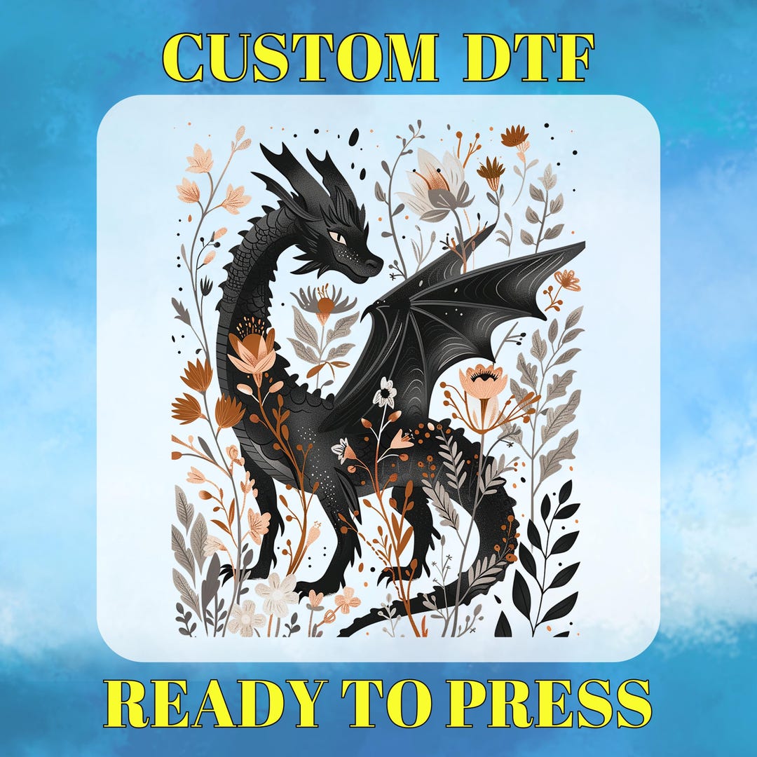 Mystical Floral Dragons DTF Transfer, Retro Dragon Ready to Press ...