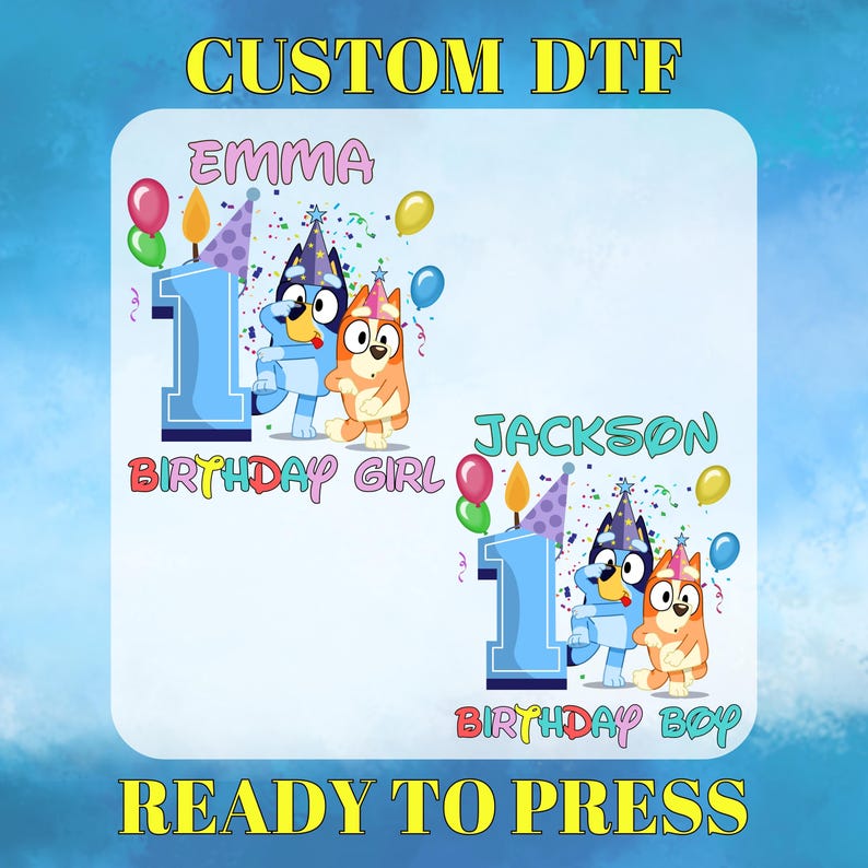 Custom Name Bluey Birthday DTF Transfer, Personalized Bluey Birthday ...
